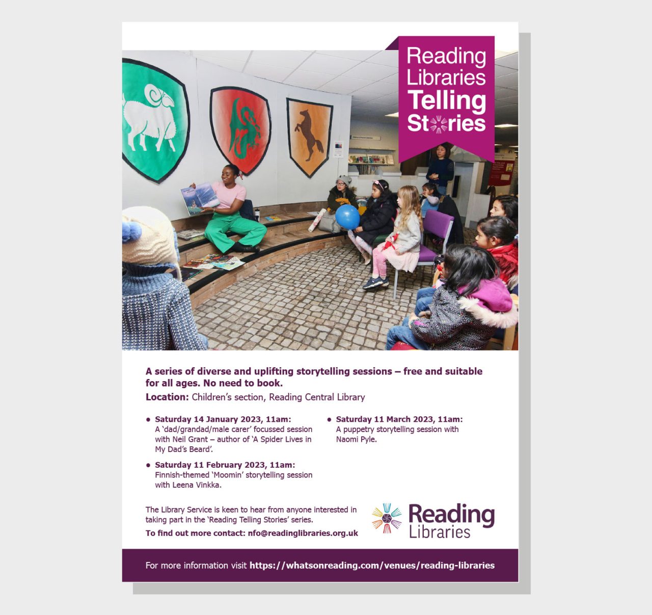 Reading Libraries Telling Stories Logo & Poster Design - My Name is Dan